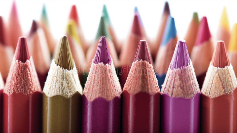 A Row of Colorful Pencils with the Tip of Each One Pointing Up ...
