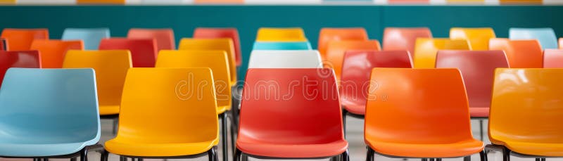 A Row of Colorful Plastic Chairs in a Classroom Setting, Ready for ...