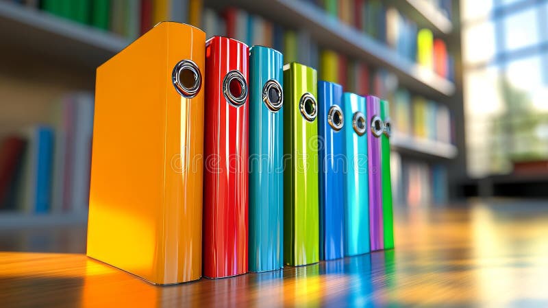 A Row of Colorful Ring Binders Sits on a Wooden Surface Stock Photo ...