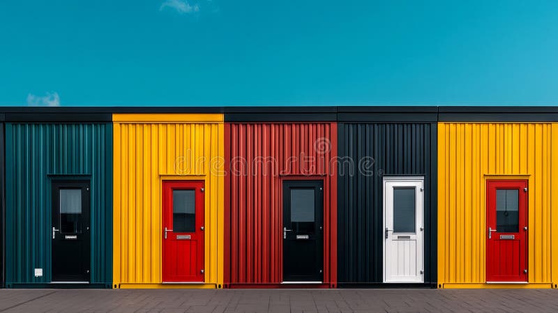 A Row of Colorful Shipping Containers with Doors and Windows Stock ...