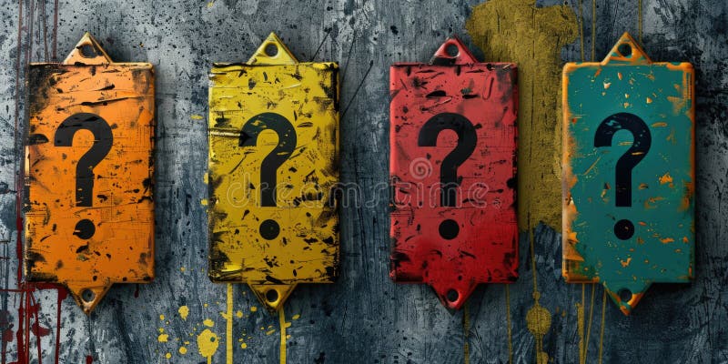 Row of Colorful Signs with Question Marks, Perfect for Educational or ...