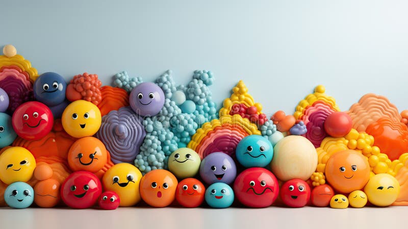 A Row of Colorful Smiley Faces in Front of a Blue Wall with a Colorful ...