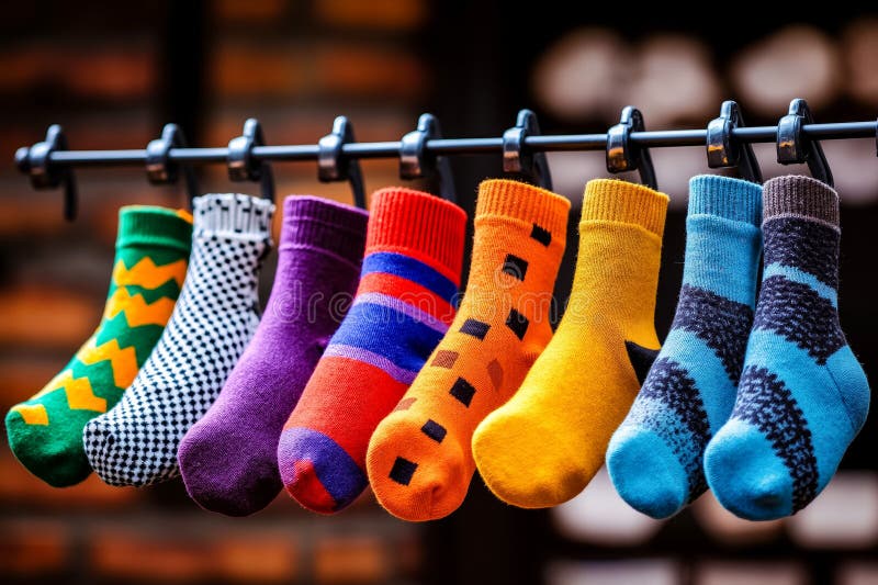 A Row of Colorful Socks Hanging on a Clothes Line Stock Image - Image ...
