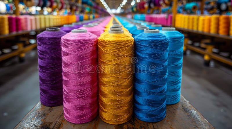 A Row of Colorful Spools of Thread are Displayed on a Table Stock Photo ...