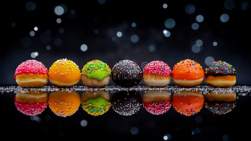 Row Donuts Sprinkles Black Surface Stock Photos - Free & Royalty-Free ...