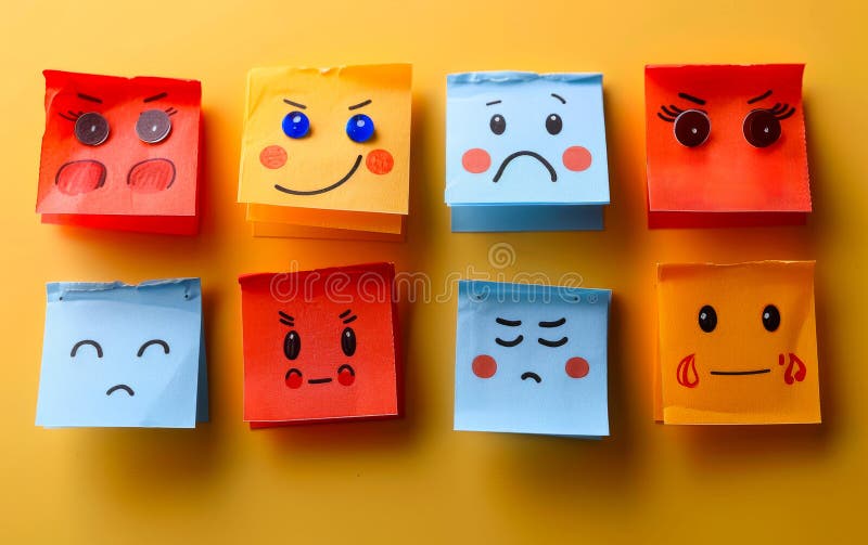 A Row of Colorful Sticky Notes with Different Facial Expressions Stock ...