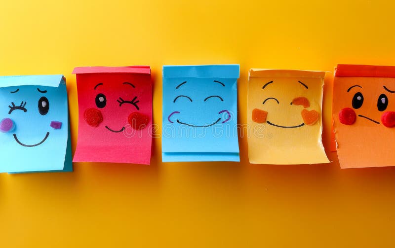 A Row of Colorful Sticky Notes with Smiling Faces on Them Stock Photo ...