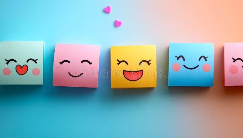 A Row of Colorful Sticky Notes with Smiling Faces on Them Stock Photo ...