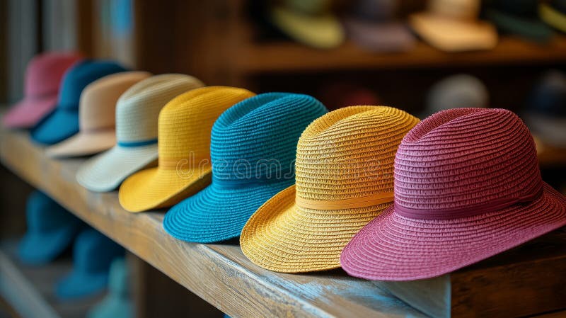 Row Colorful Straw Hats Display Store Stock Photos - Free & Royalty ...