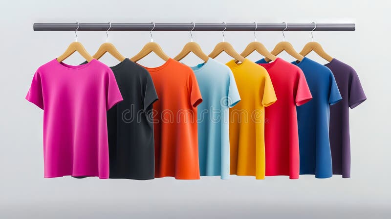 A Row of Colorful T-shirts Hanging on a Clothes Rack Stock Photo ...