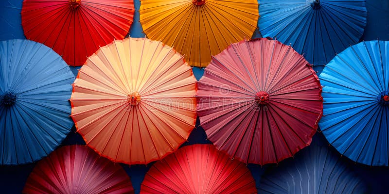 A Row of Colorful Umbrellas are Displayed in a Pattern Stock Image ...