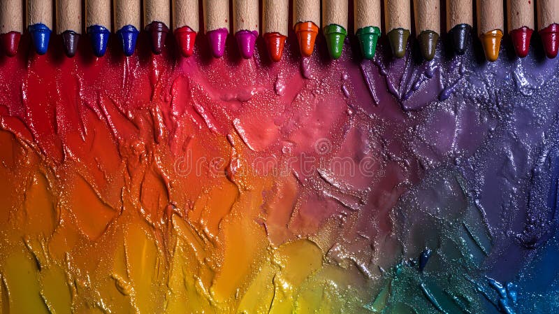 Colorful Wax Crayons Creating Vibrant Rainbow Gradient on Textured ...