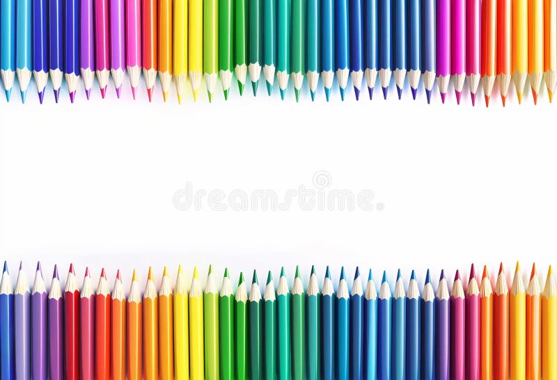 A Row of Colourful Rainbow Pencils with a White Background Stock ...