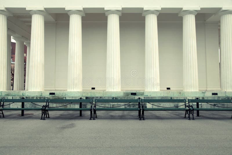 Row of Columns and Empty Benches Stock Photo - Image of baroque ...
