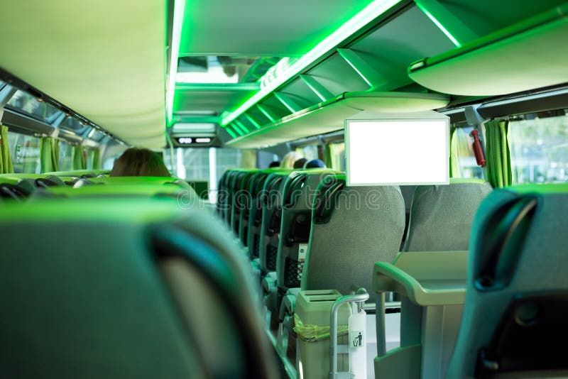 Row of Comfortable Seats Inside a Modern Tourist Bus Stock Photo ...
