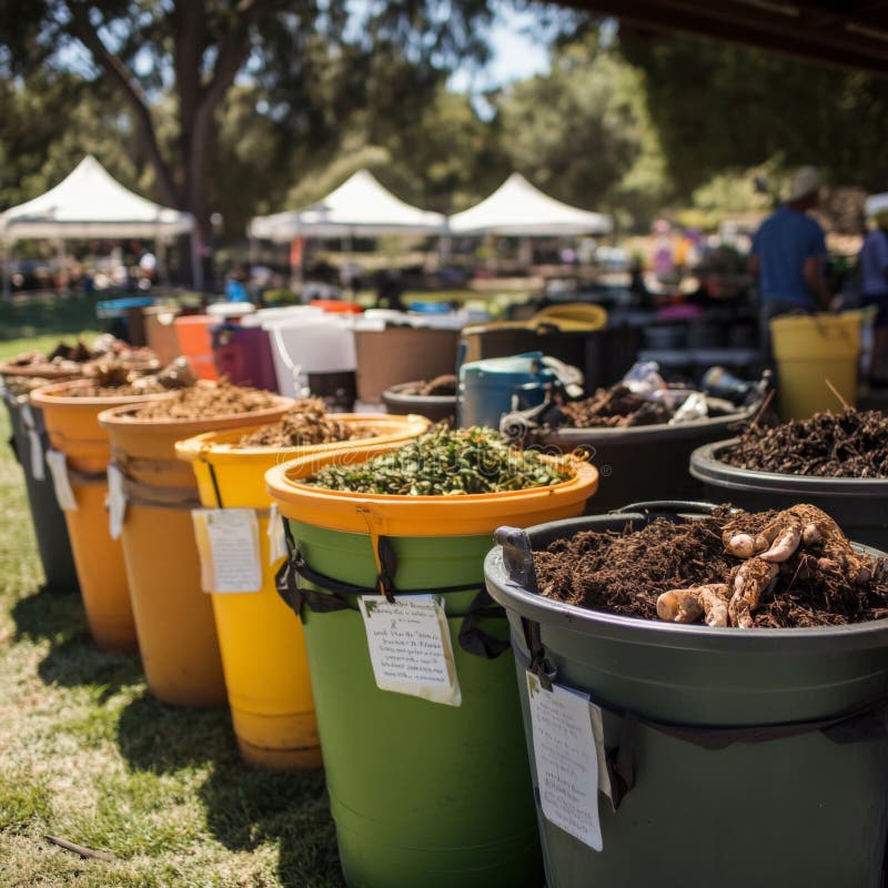 A Row of Compost Bins Filled with Various Organic Materials Stock ...
