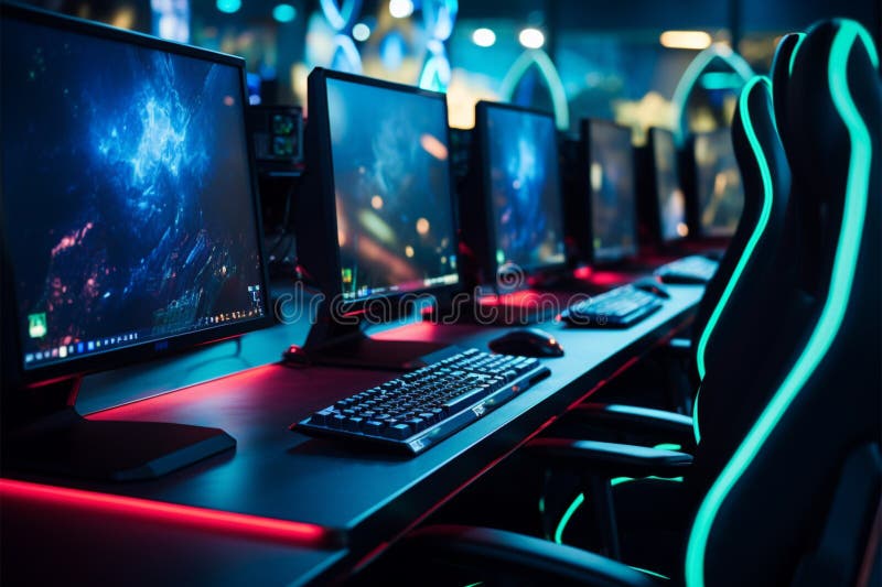 A Row of Computer Monitors Sitting Next To Each Other Stock ...