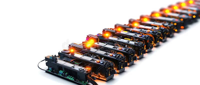 A Row of Computer Parts with a Yellow Glow Stock Image - Image of ...