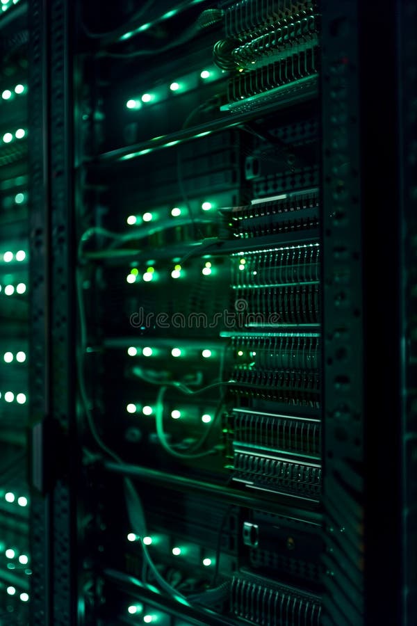 A Row of Computer Servers with Green Lights on Them Stock Illustration ...