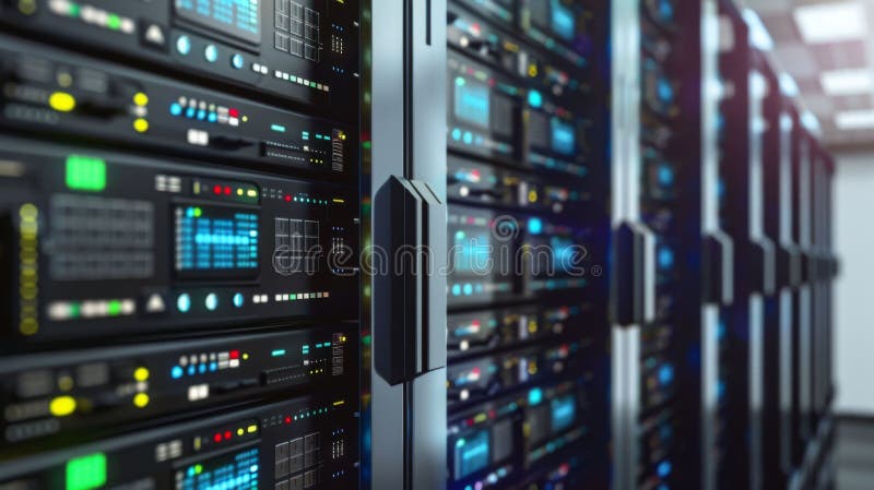 A Row of Computer Servers with Green Lights on Them Stock Image - Image ...
