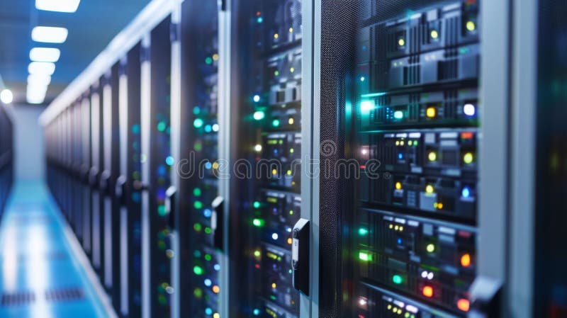 A Row of Computer Servers with Green Lights on Them Stock Image - Image ...