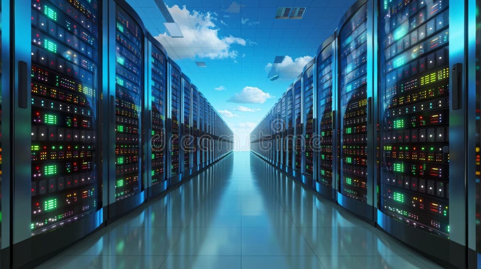 A Row of Computer Servers with Green Lights on Them Stock Image - Image ...
