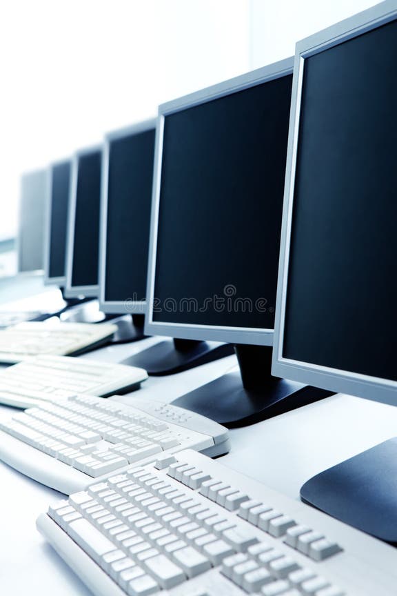 Row of computers stock photo. Image of monitor, board - 14034884