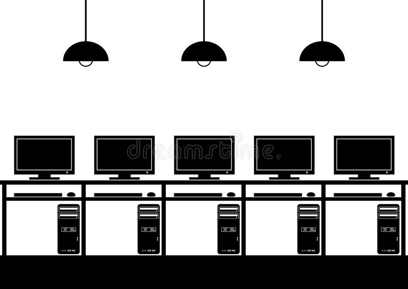 Row of Black Computers with Gr Stock Illustration - Illustration of ...