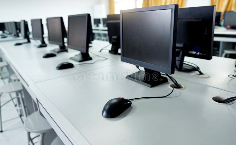Row of Computers Neatly Placed in Lab Stock Image - Image of future ...
