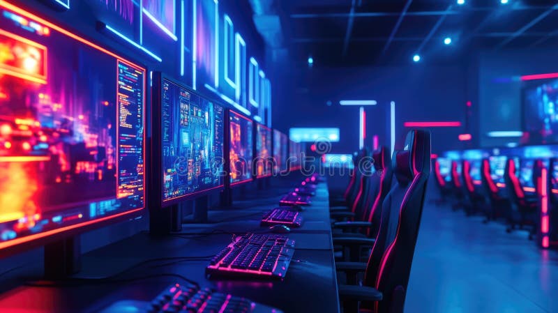 Row of Computers Sitting on a Desk, Ideal for Office or Workspace ...