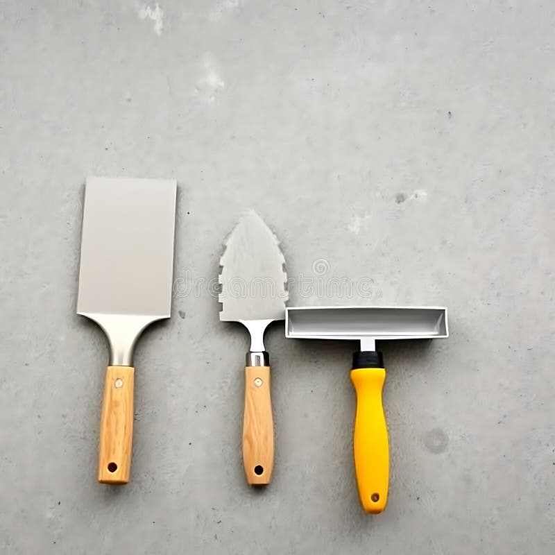 A Row of Concrete Hand Tools Including a Trowel Float and Edger ...