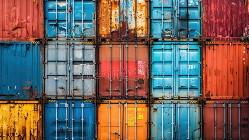 A Row of Containers with Different Colors and Sizes Stacked on Top of ...