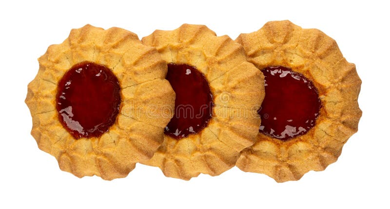 Row of Cookies with Jam Isolated on White. Top View Stock Image - Image ...