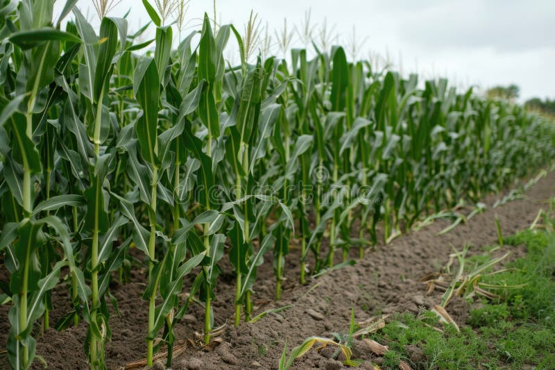 Row Corn Growing Field Suitable Agricultural Concepts Stock Photos ...