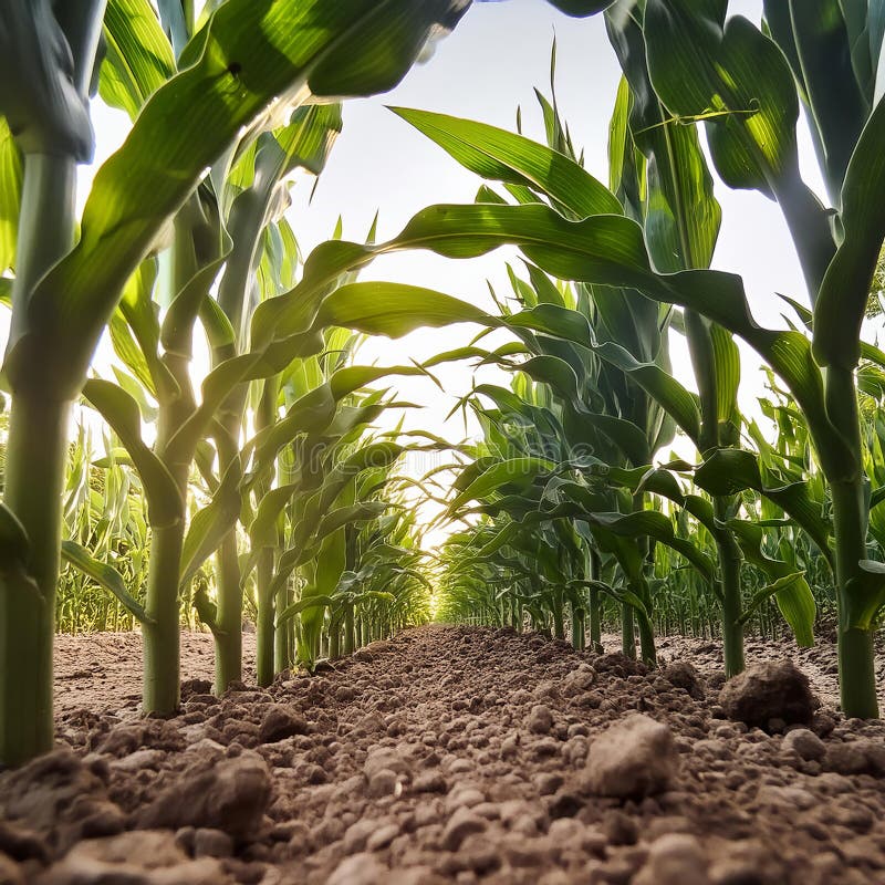 A Row of Corn Plants Growing in a Field during the Day. Generative AI ...