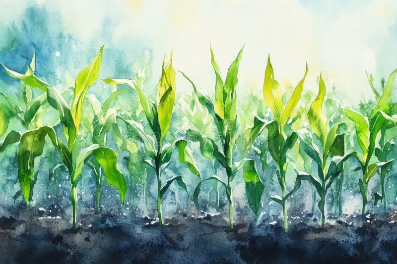 A Row of Corn Plants Grown in the Field Stock Photo - Image of field ...