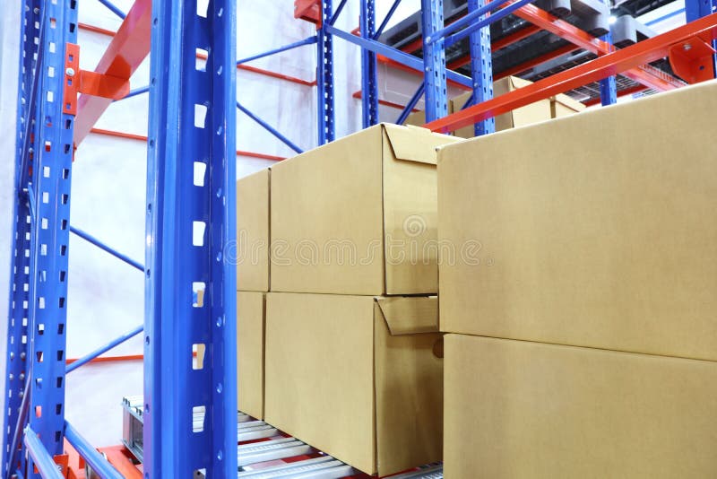 Row of Cotton Boxes Kept in Warehouse Shelves ; Stock Photo - Image of ...