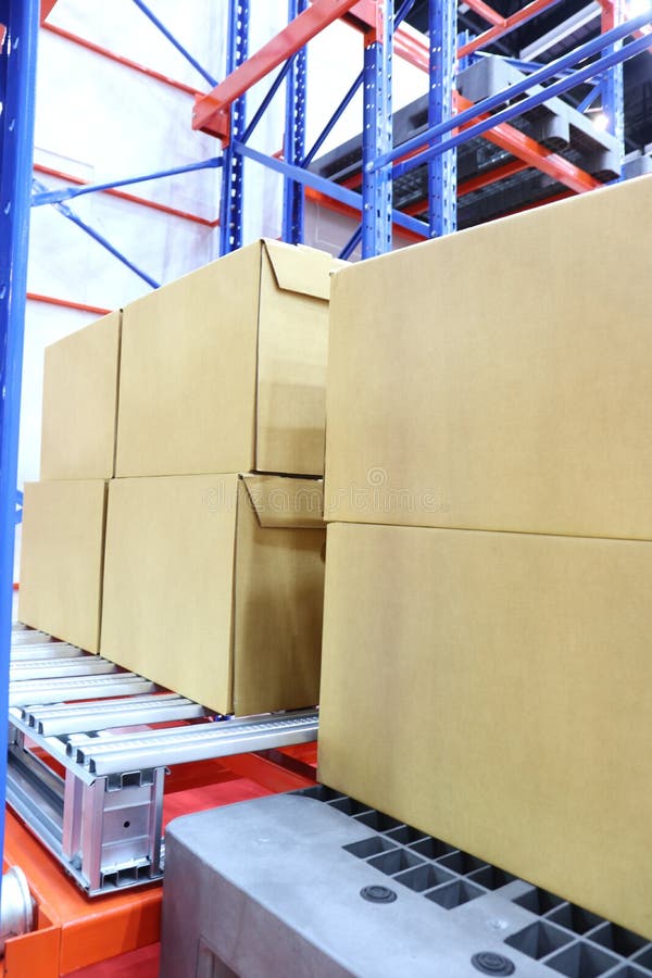 Row of Cotton Boxes Kept in Warehouse Shelves ; Stock Image - Image of ...