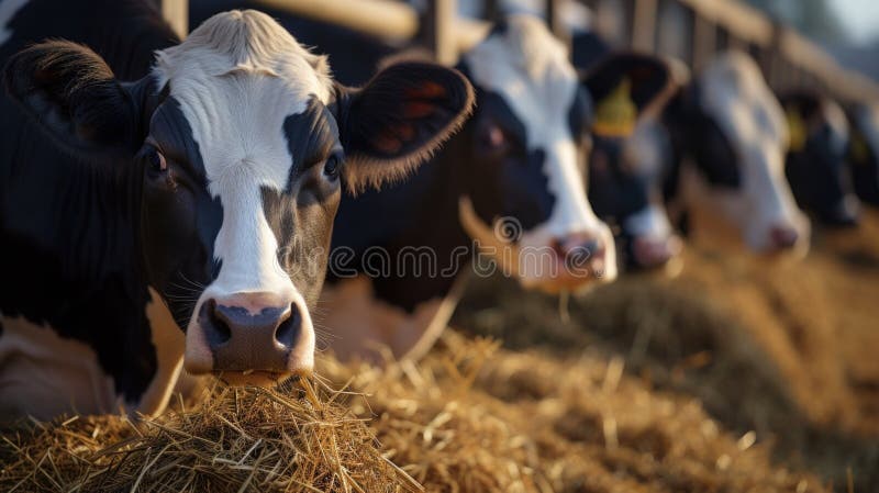 Row of Cows Standing by Edge of Large Paddock Inside Contemporary ...