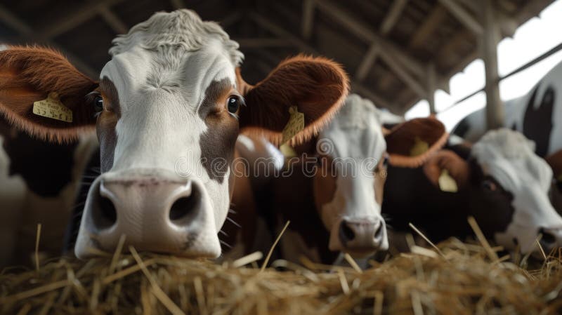Row of Cows Standing by Edge of Large Paddock Inside Contemporary ...