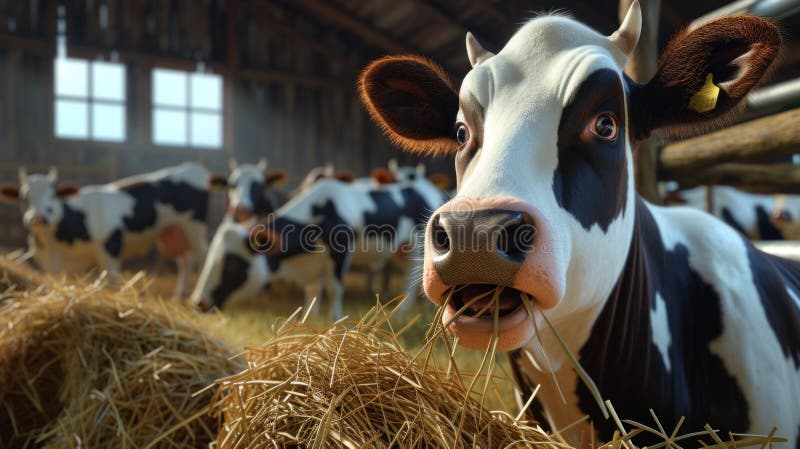 Row of Cows Standing by Edge of Large Paddock Inside Contemporary ...