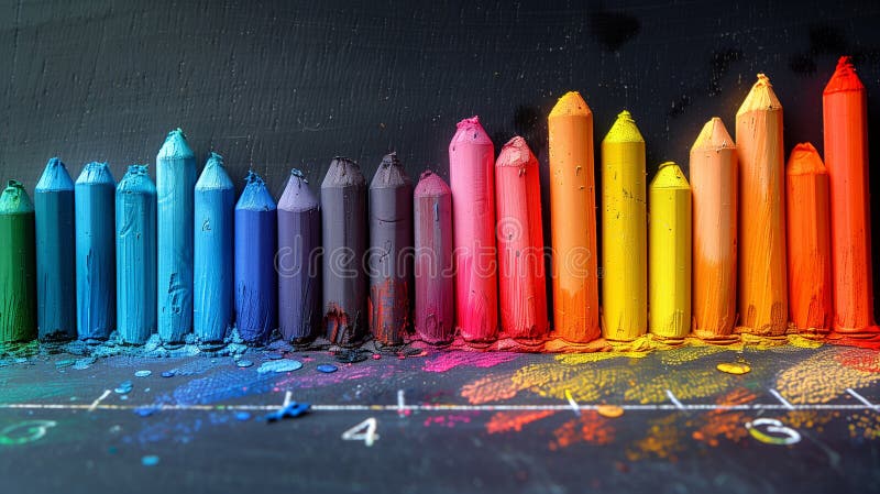 Colorful Crayons Arranged in a Rainbow Pattern on a Black Surface Stock ...