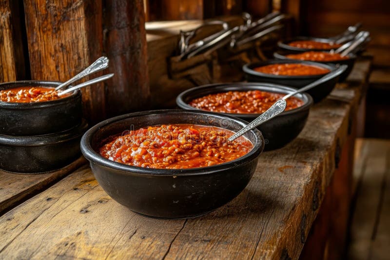 A Row of Crock Pots Set Up for a Chili Competition at the Restaurant ...