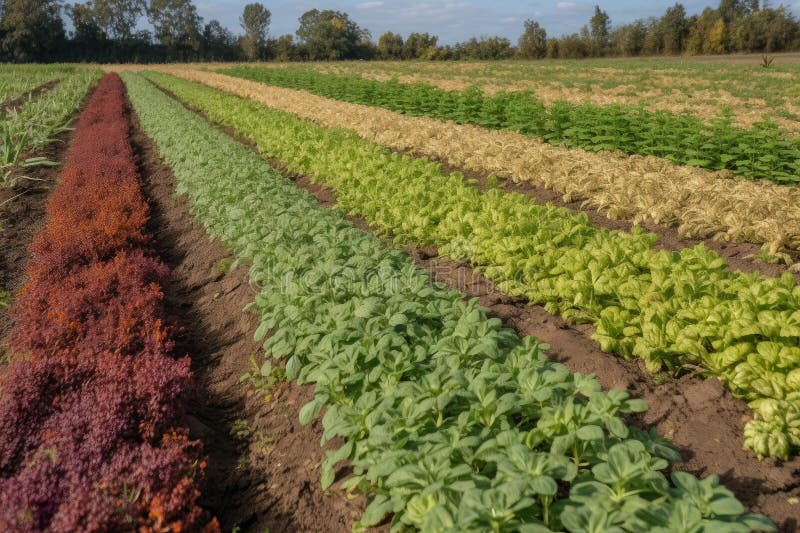 Row of Crops, with Each Plant Modified To Produce Different Flavor or ...