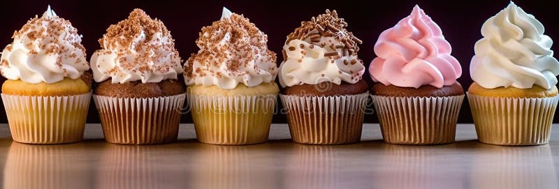 A Row of Cupcakes with Different Toppings. Generative AI Image. Stock ...