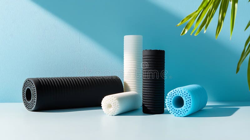 Row Cylindrical Objects Different Colors Sizes Stock Photos - Free ...