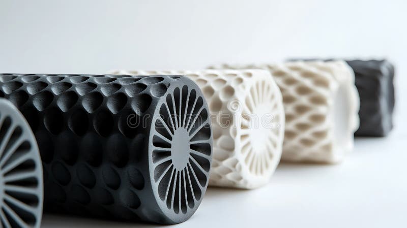 A Row of Cylindrical Objects with Different Colors and Textures Stock ...