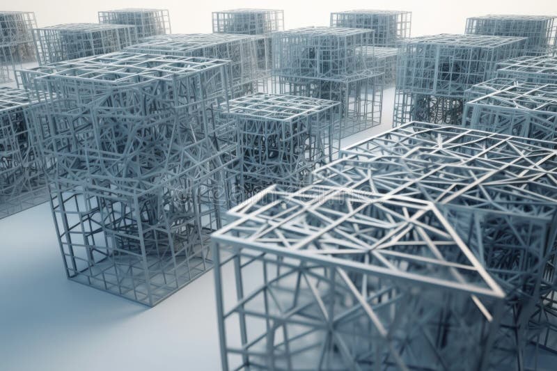 Row of 3d Geometric Structures, Presented in a Row and Connected with ...