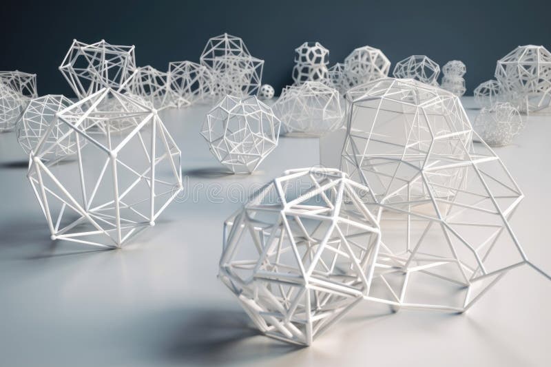 Row of 3d Geometric Structures, Presented in a Row and Connected with ...