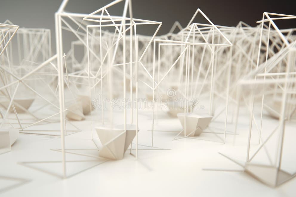Row of 3d Geometric Structures, Presented in a Row and Connected with ...